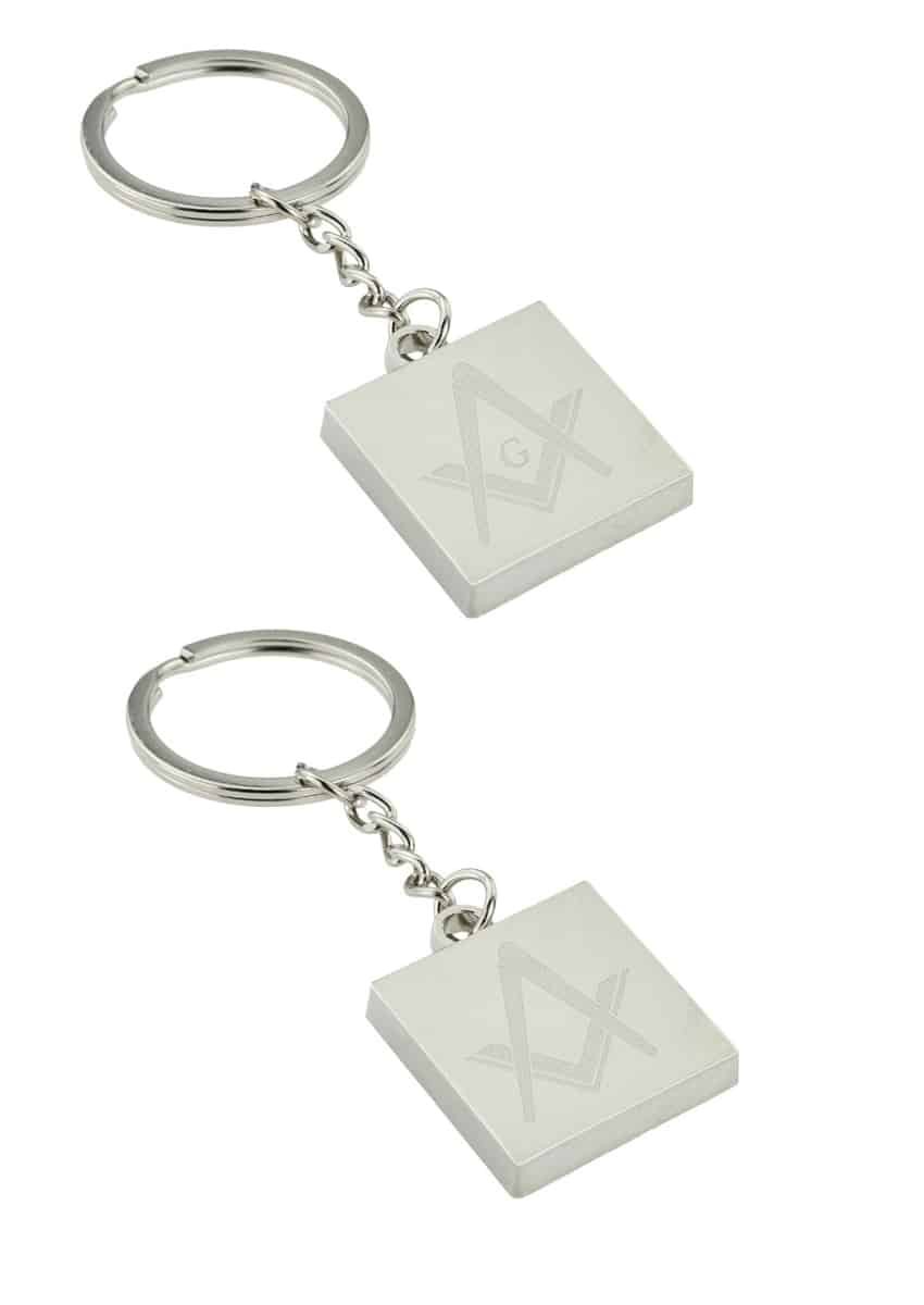 Silver Square Keyring with Engraved Masonic Design (engravable ...