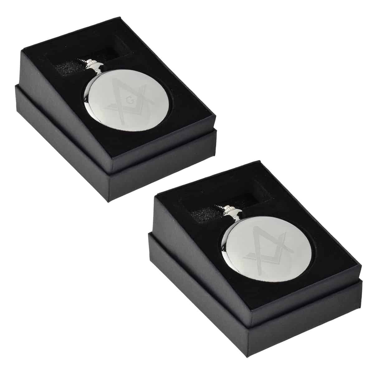 Masonic Design Engraved Silver Pocket Watch in Gift Box - Regalia Store UK
